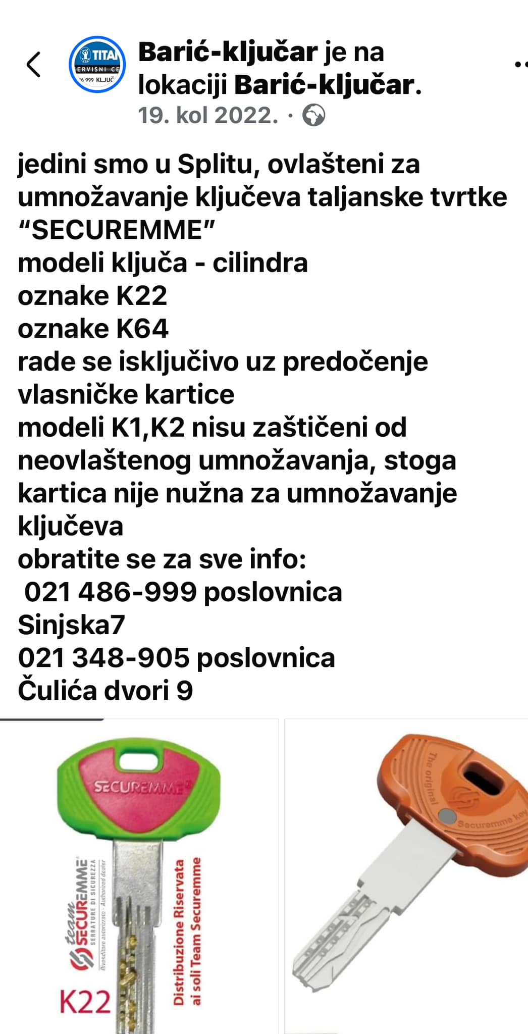 Cilindar talijanske tvrtke “Securemme” - Uslužno Trgovački Obrt Dobri ...